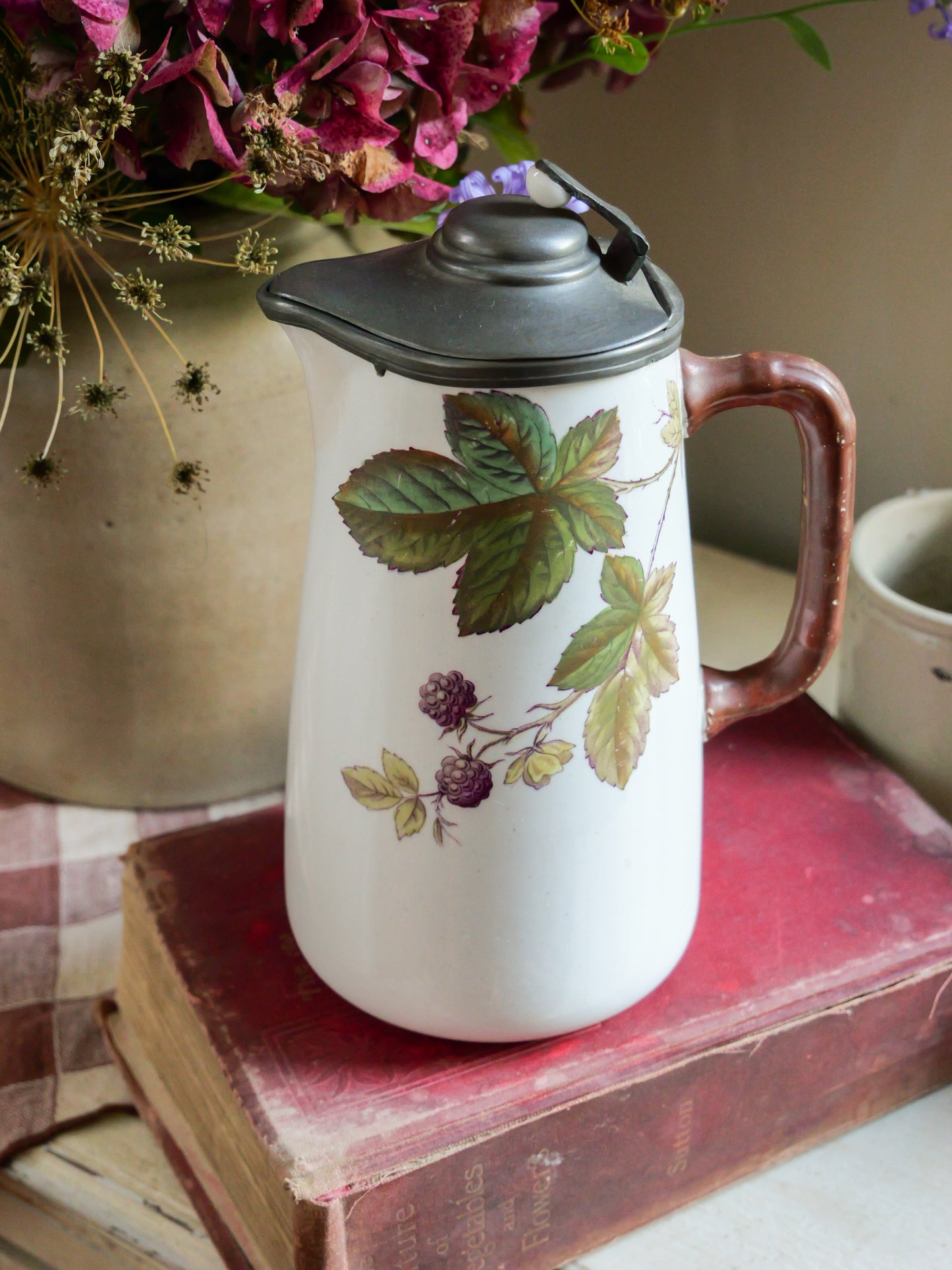 Victorian Bramble Jug With Pewter Lid – Saving Grandma’s Garden